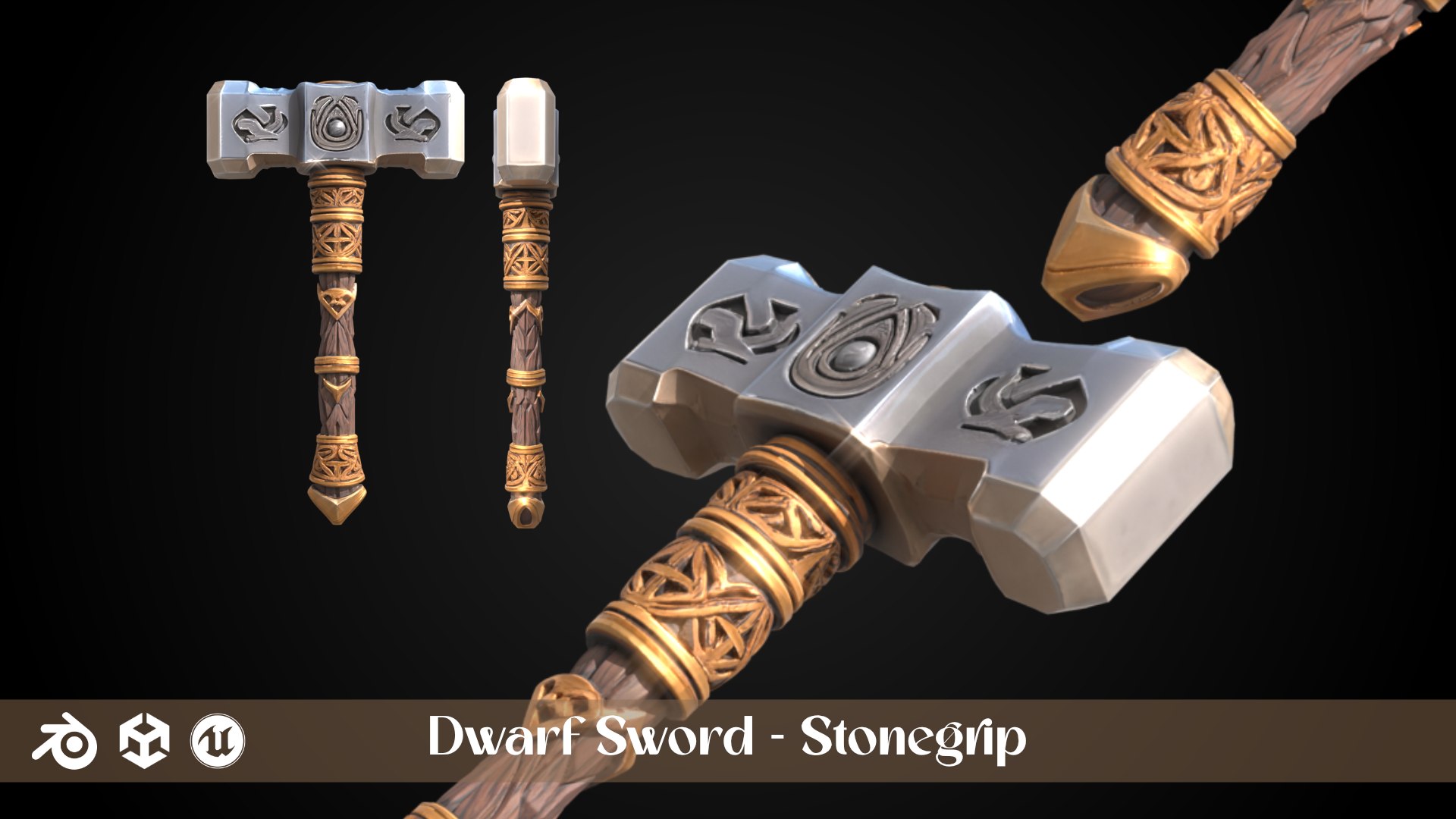 Free 3D Stylized Dwarf Sword - Stonegrip - Game Ready - TurboSquid 2438663