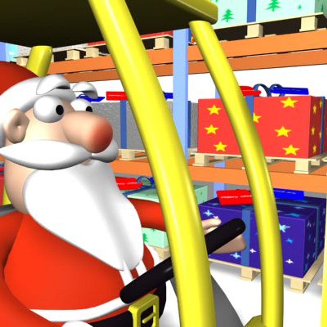 cartoon santa warehouse forklift 3d model