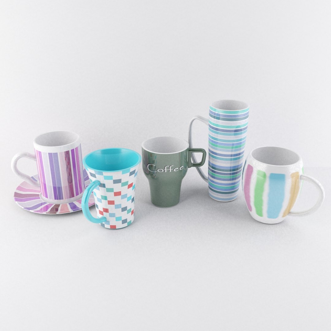 5 Mugs 3d Model