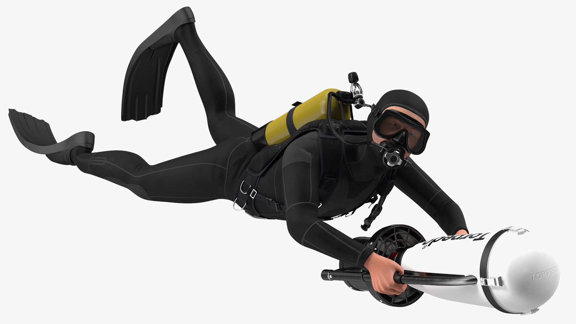 Diver With Underwater Scooter Torpedo2000 Rigged For Maya 3D ...