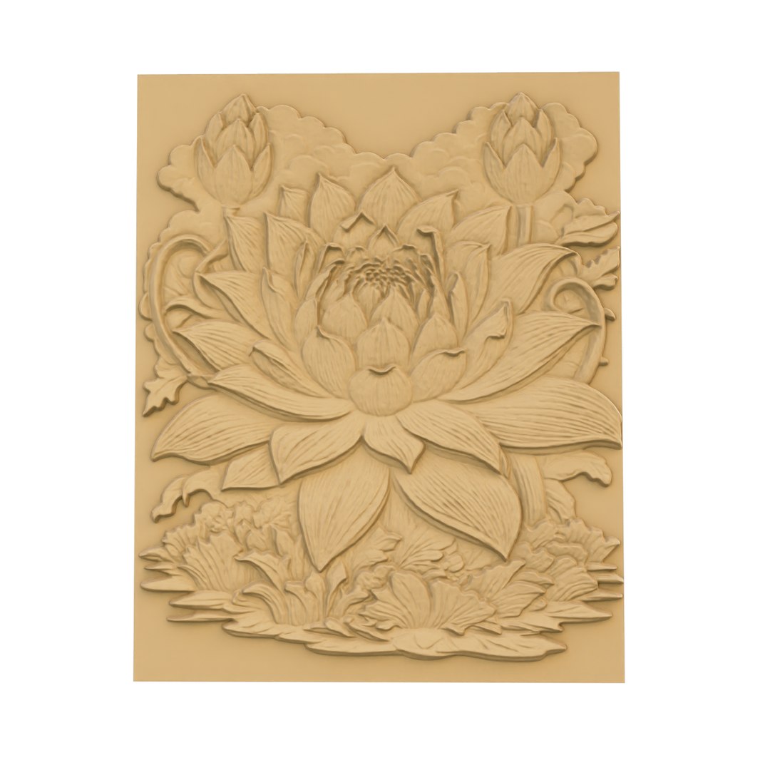 3D Modern Lotus Panel Wall Decor Set Wall Relief Mural CNC 140 Model ...