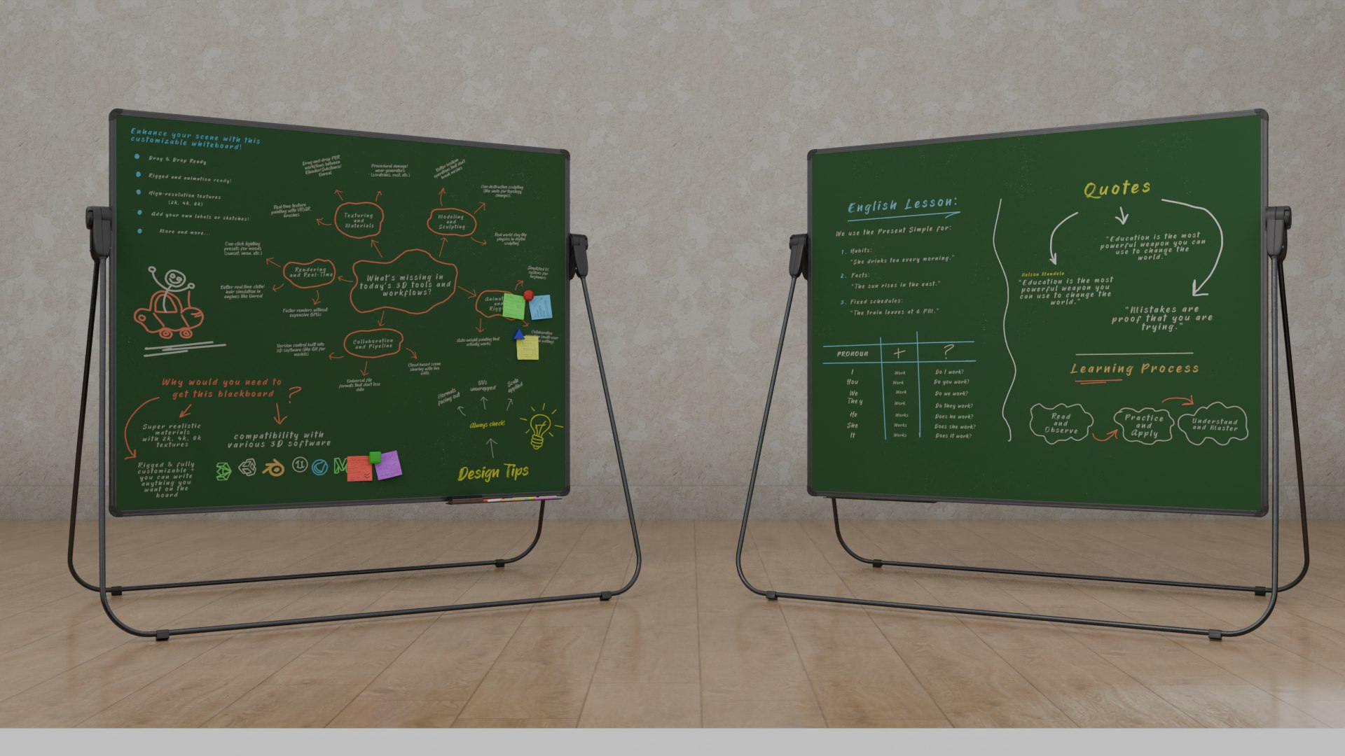 3D Professional U Stand Greenboard Trio - Customizable Writing Board ...