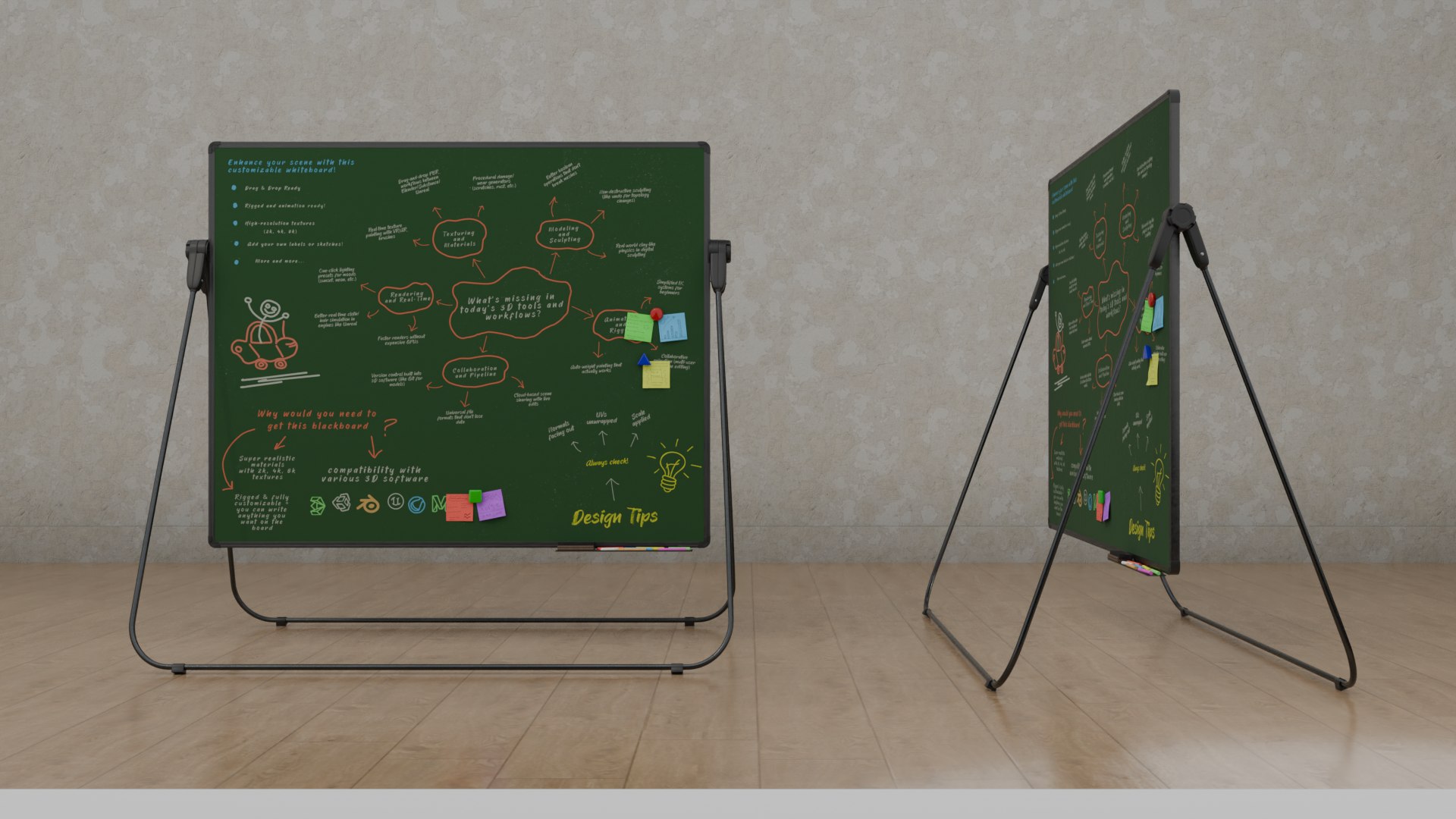3D Professional U Stand Greenboard Trio - Customizable Writing Board ...
