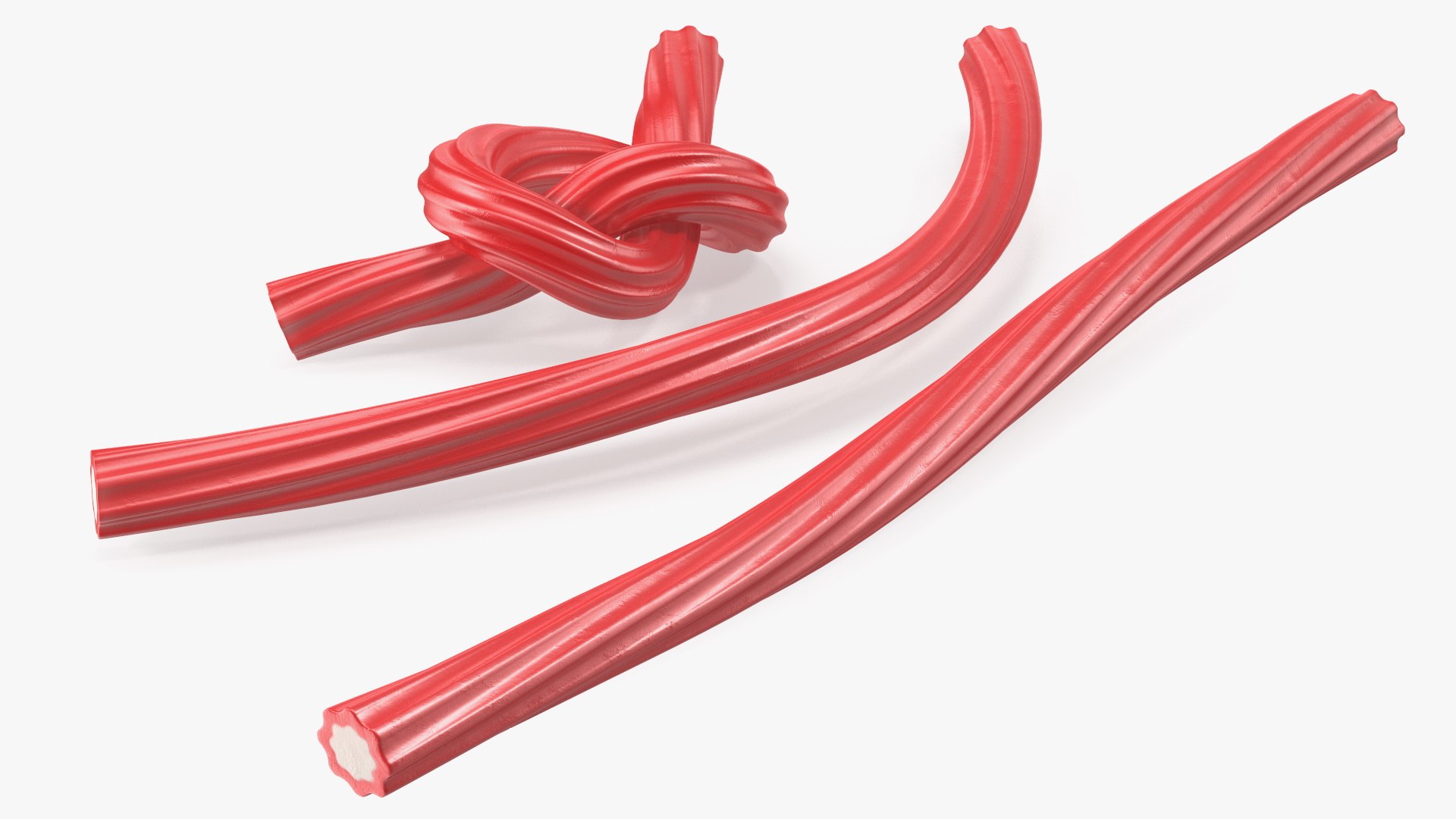 Red Gummy Candies Licorice Twisted Rope Set 3D model - TurboSquid 1734552