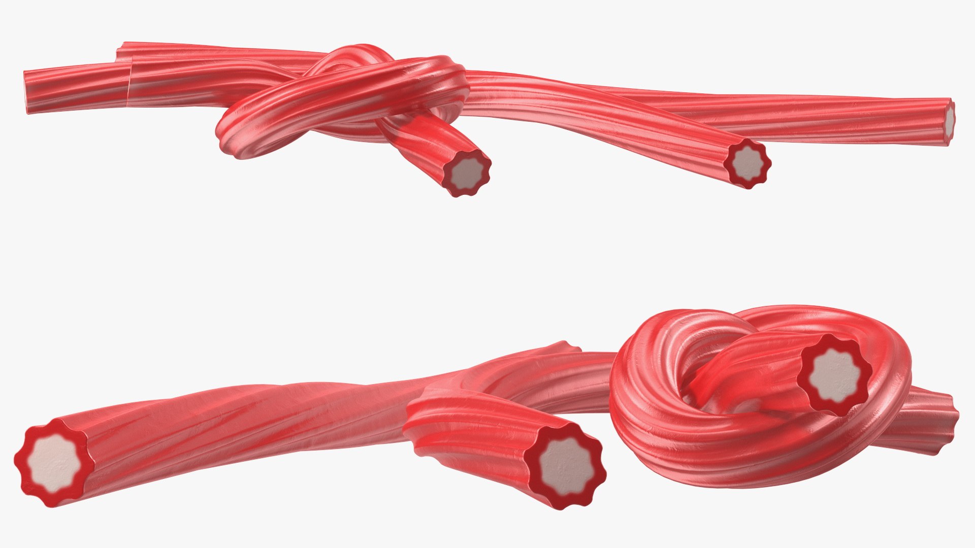 Red Gummy Candies Licorice Twisted Rope Set 3D model - TurboSquid 1734552