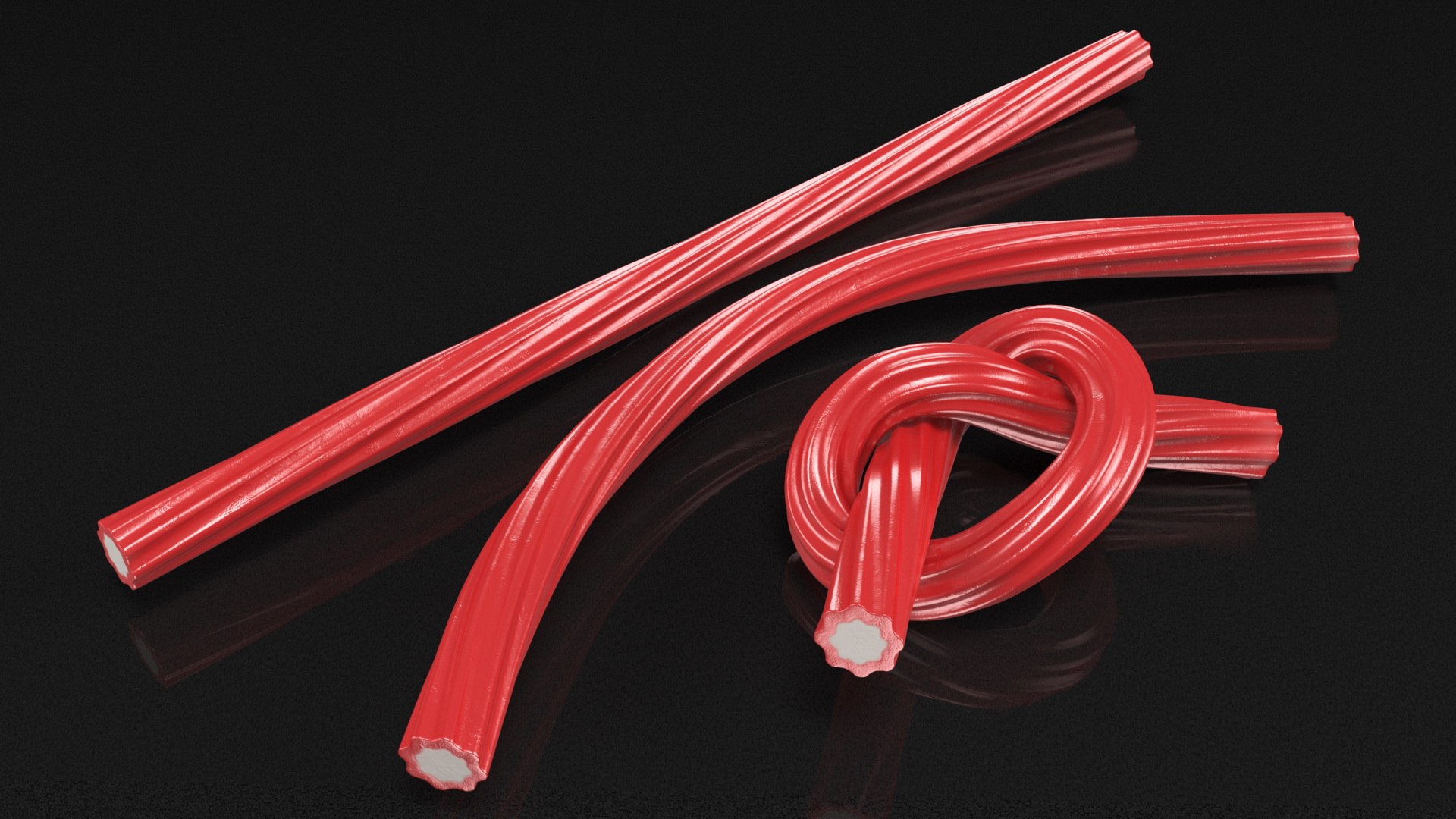 Red Gummy Candies Licorice Twisted Rope Set 3D Model - TurboSquid 1734552