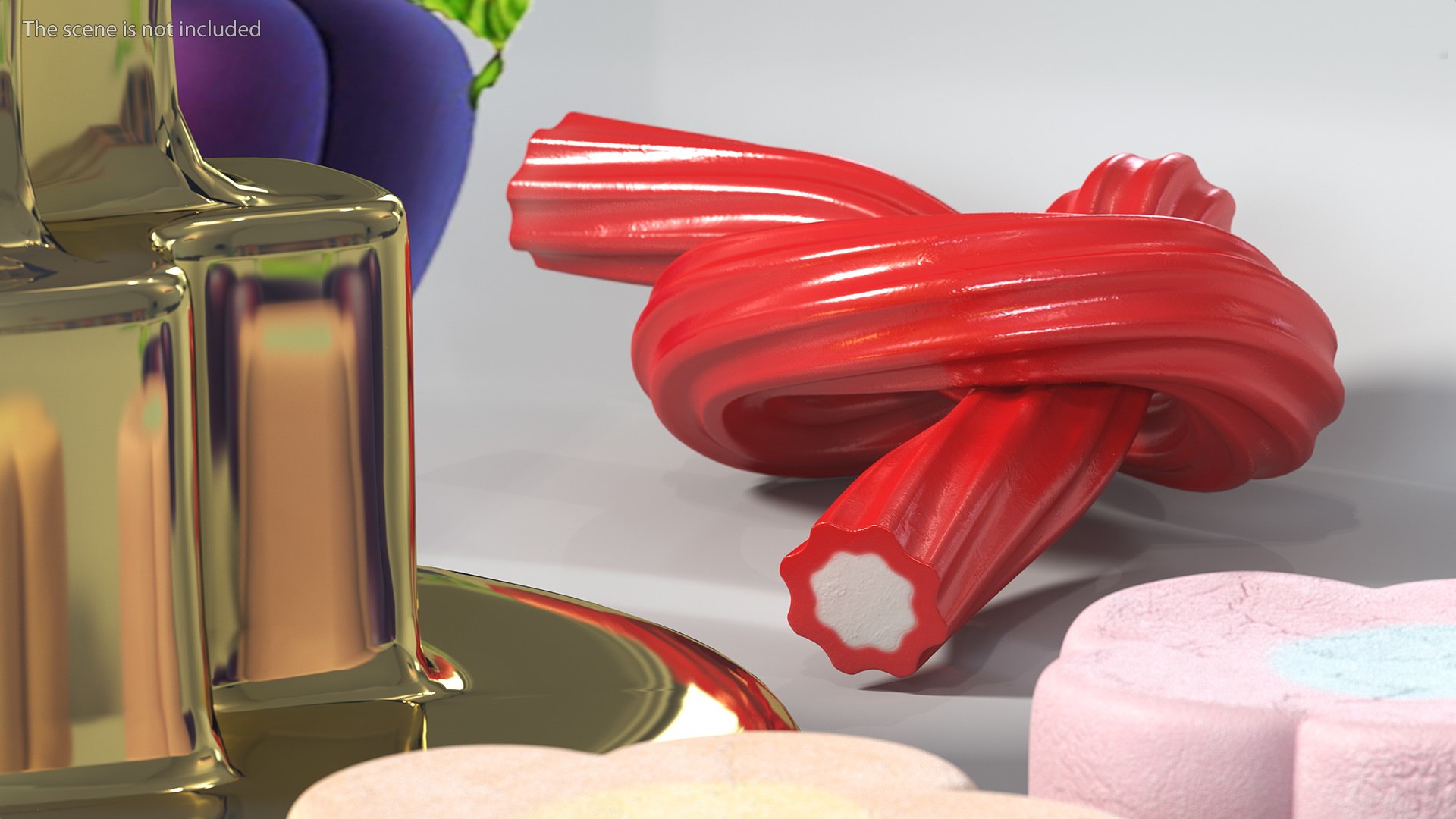 Red Gummy Candies Licorice Twisted Rope Set 3D model - TurboSquid 1734552