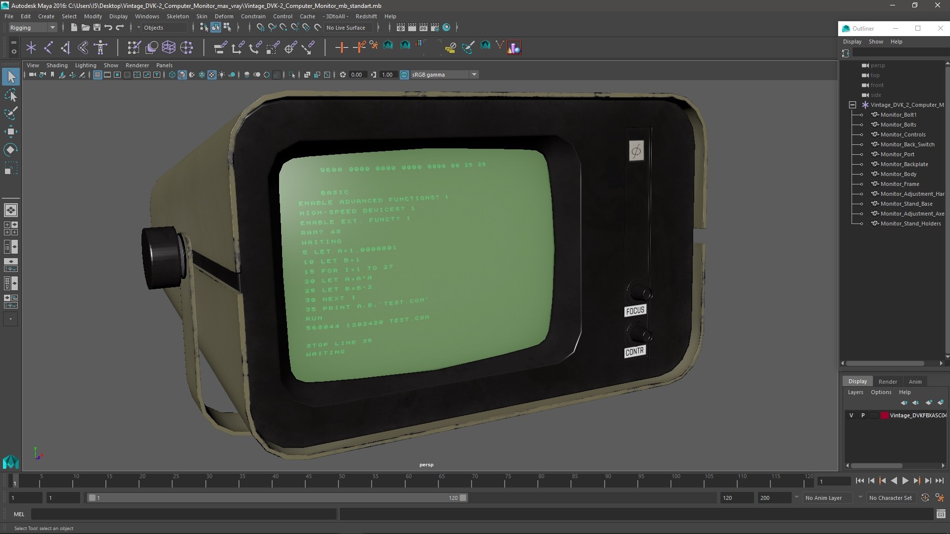 3D Vintage DVK-2 Computer Monitor - TurboSquid 2247342
