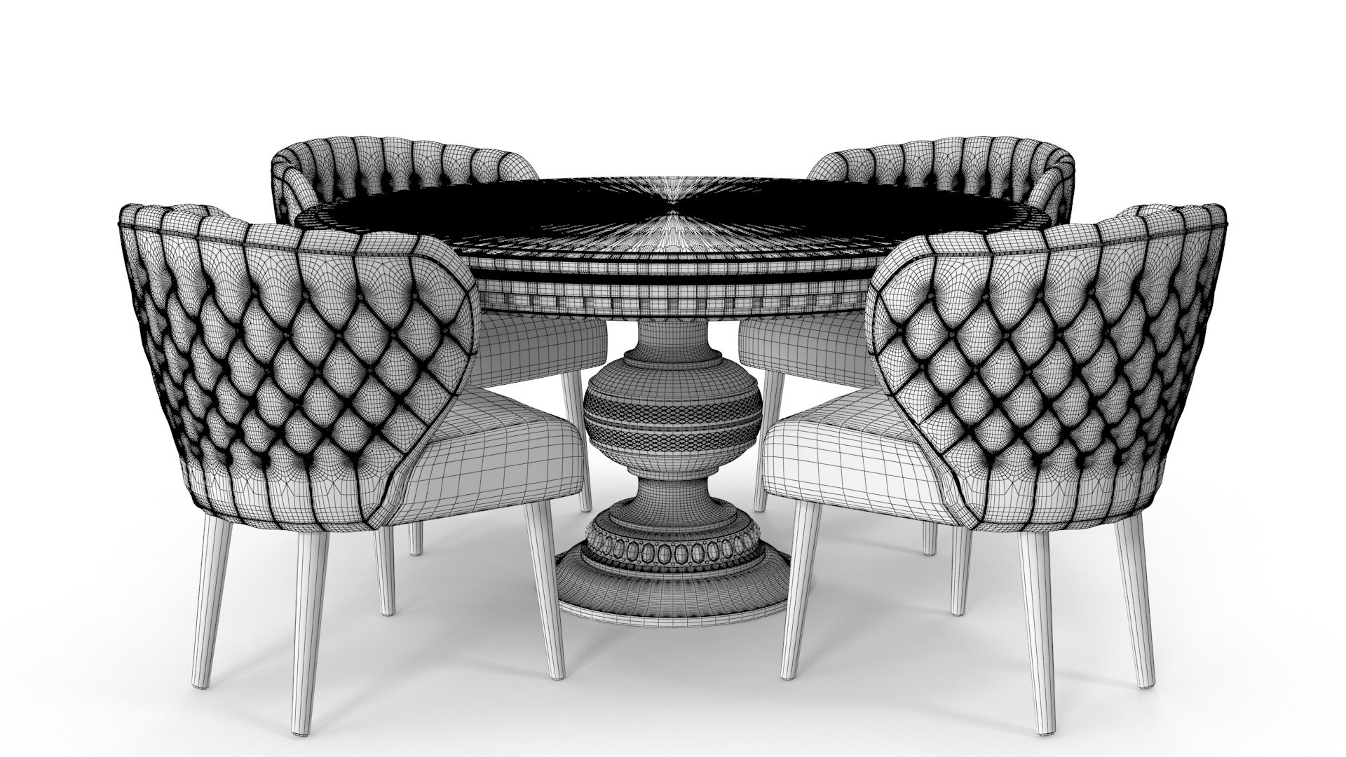 3D Blue Fabric Velvet Dining Table Set For 4 Persons - TurboSquid 1816955