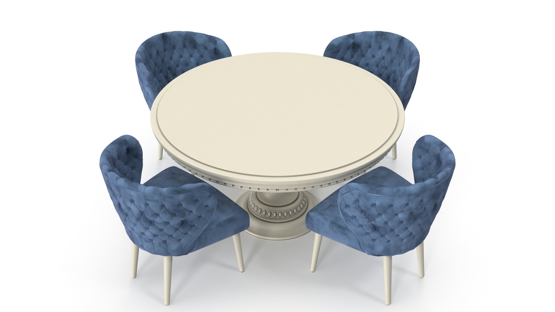 3D Blue Fabric Velvet Dining Table Set For 4 Persons - TurboSquid 1816955