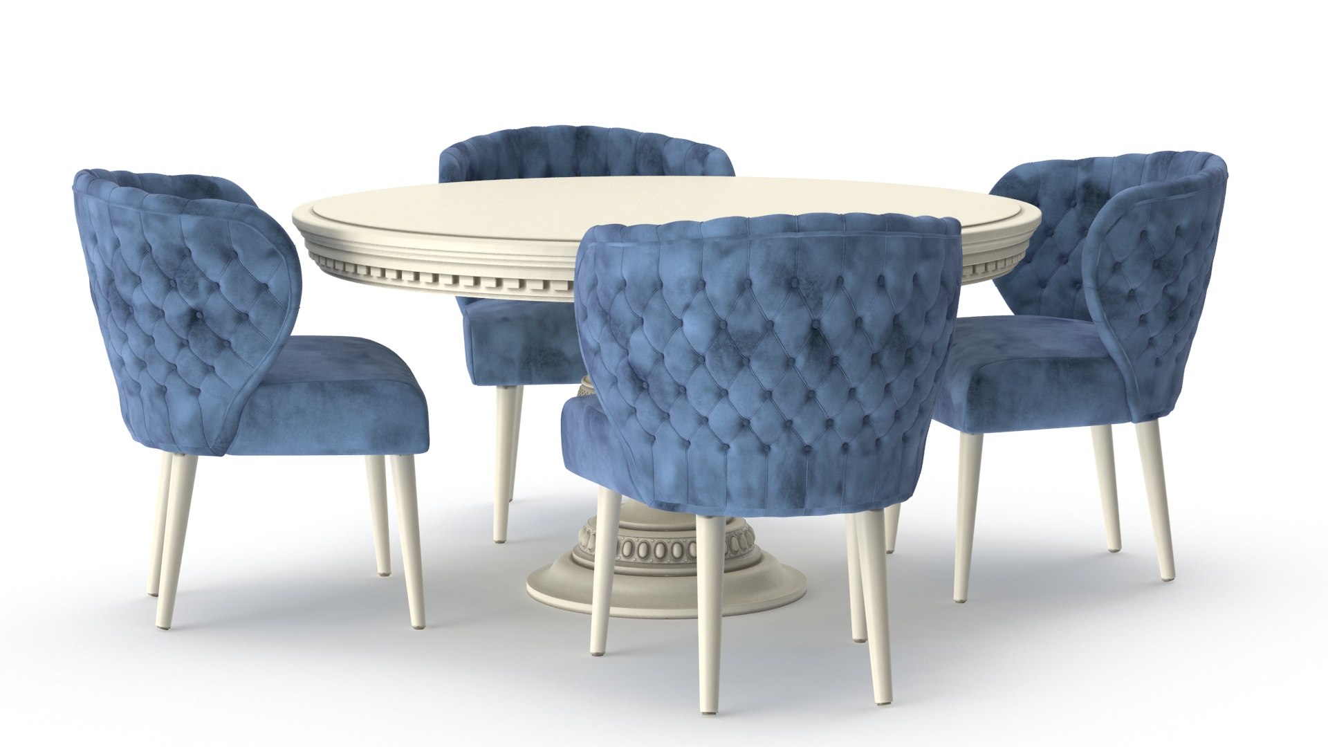 3D Blue Fabric Velvet Dining Table Set For 4 Persons - TurboSquid 1816955