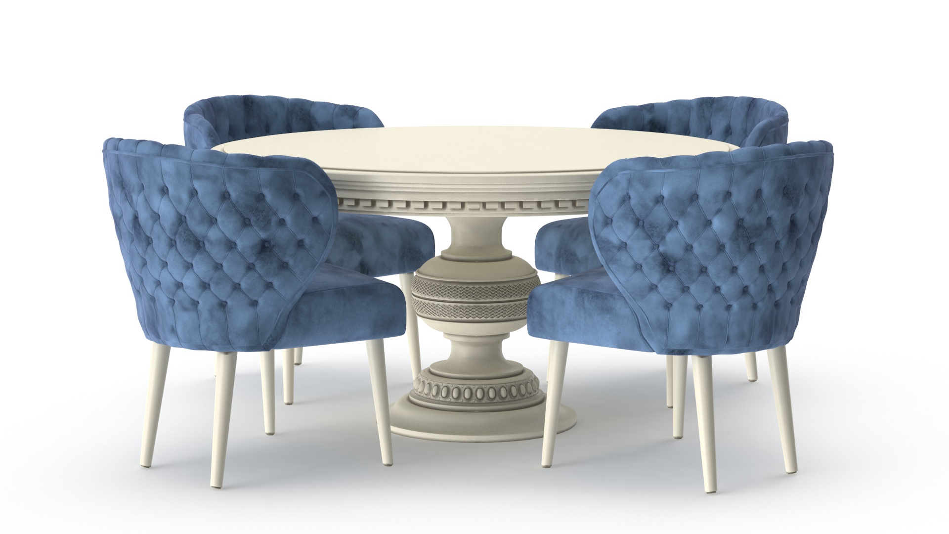 3D Blue Fabric Velvet Dining Table Set For 4 Persons - TurboSquid 1816955