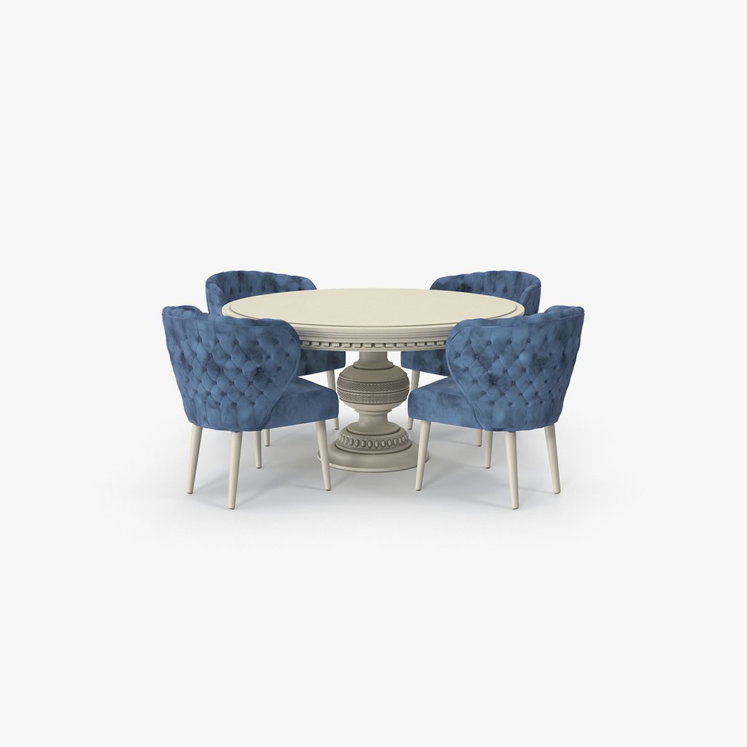 3D Blue Fabric Velvet Dining Table Set For 4 Persons - TurboSquid 1816955