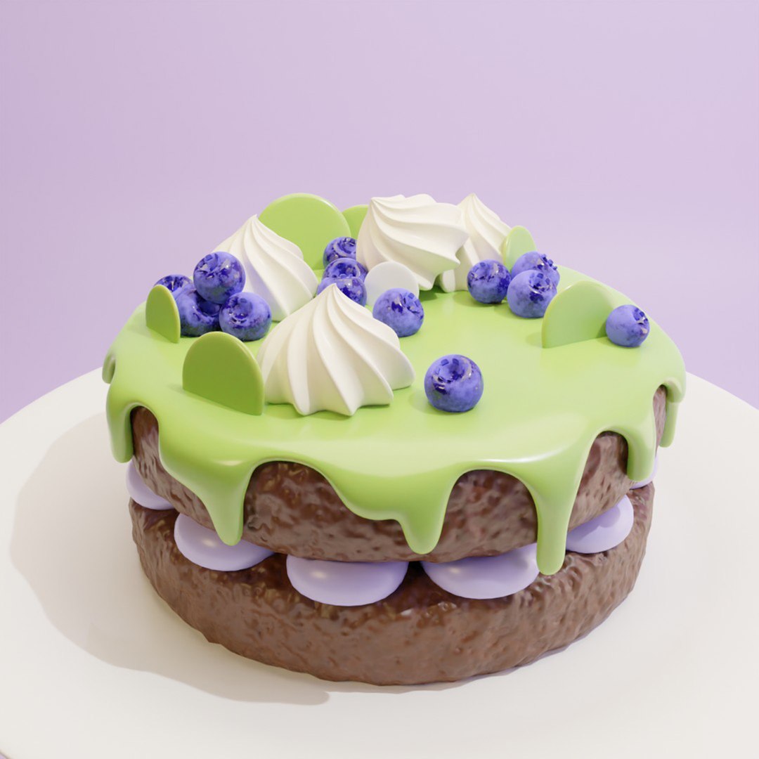 Matcha Chocolate Blueberry Cake 3D - TurboSquid 2180581