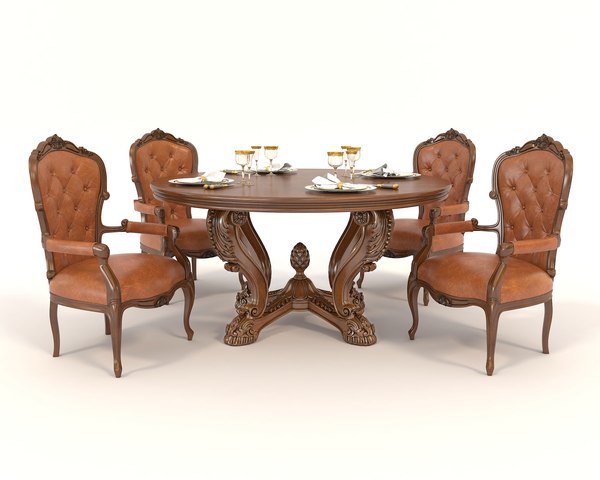Mesa de jantar e cadeiras de estilo europeu clássico 21 Modelo 3D ...
