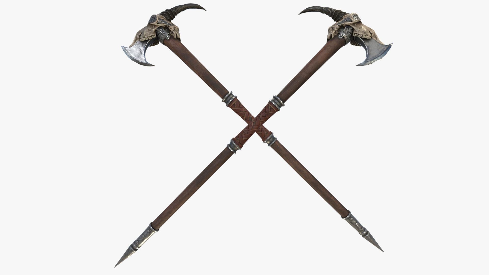 3D Fantasy Axe RPG Alpenstock Alpine Staff Baton Pick Shepherds Axe ...