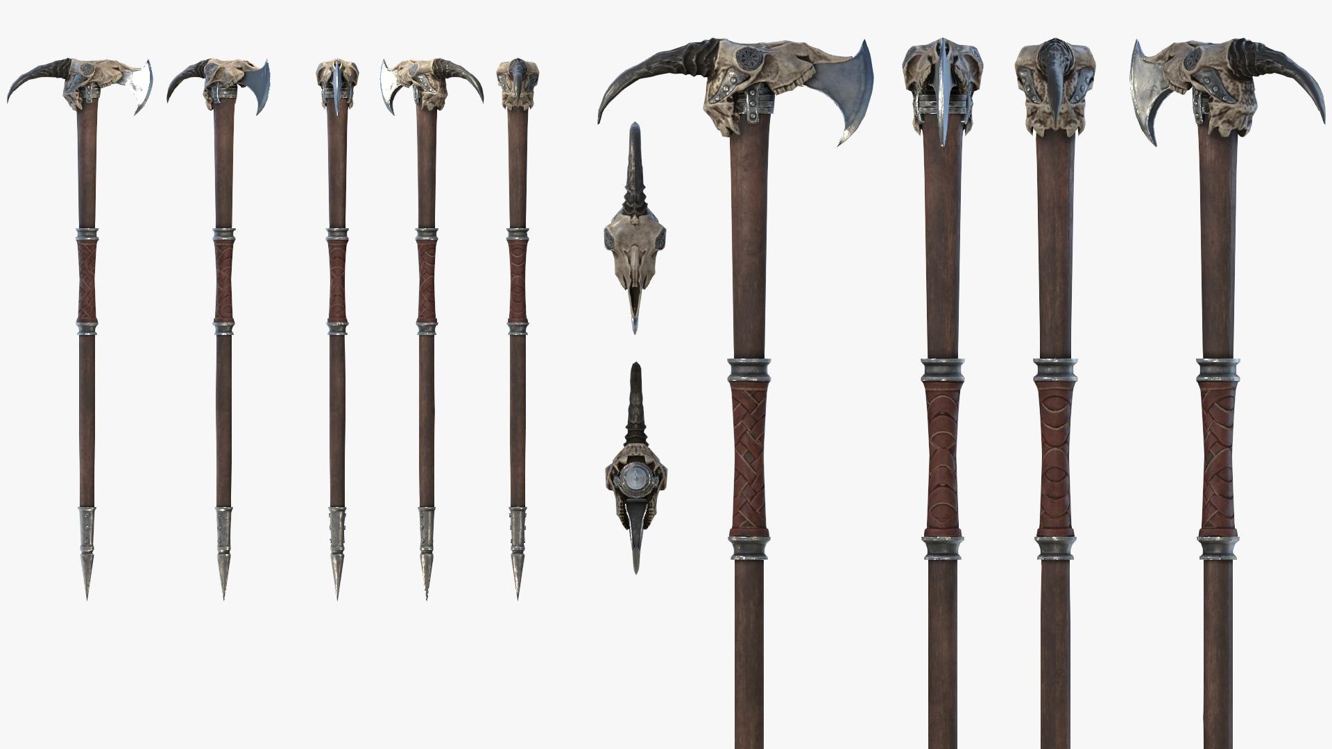 3D Fantasy Axe RPG Alpenstock Alpine Staff Baton Pick Shepherds Axe ...