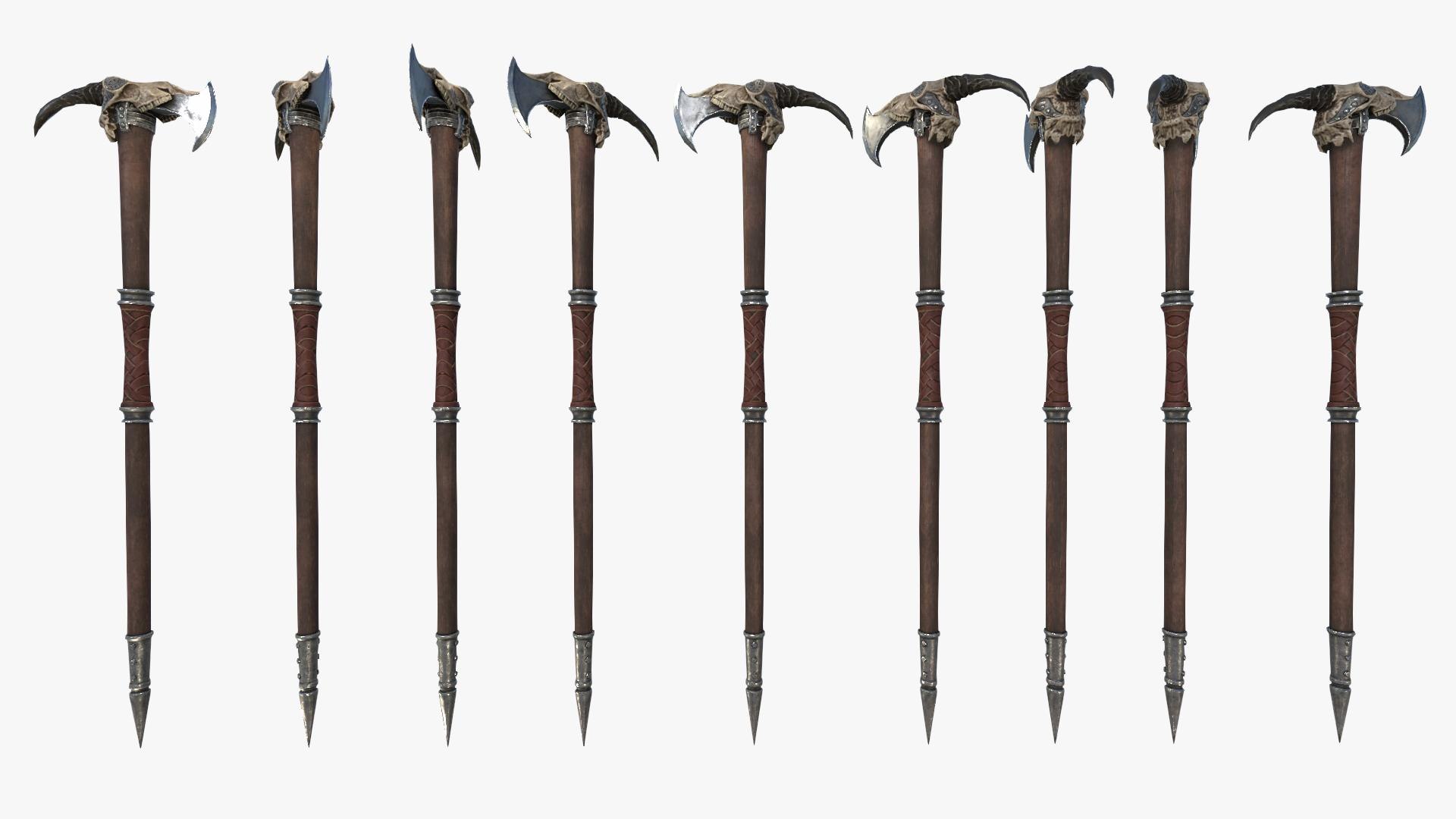 3D Fantasy Axe RPG Alpenstock Alpine Staff Baton Pick Shepherds Axe ...