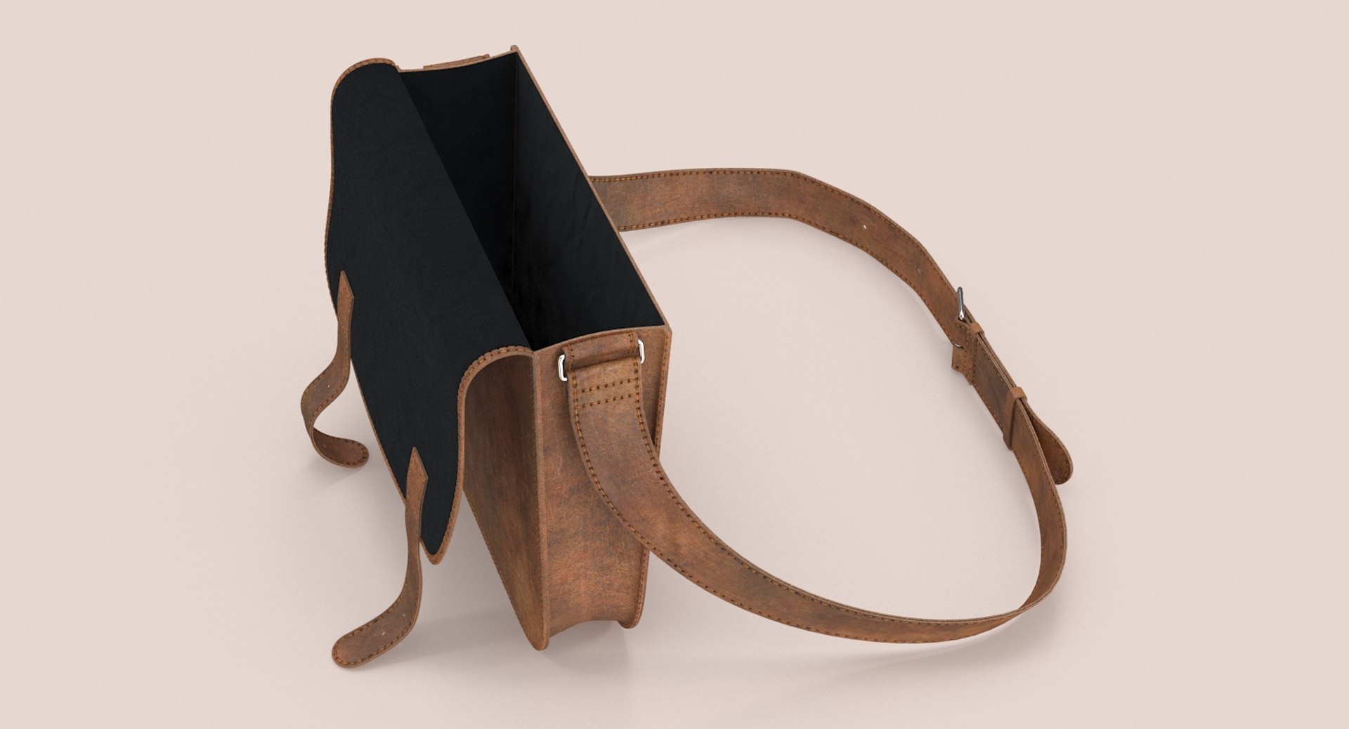 3d Open Leather Satchel Model