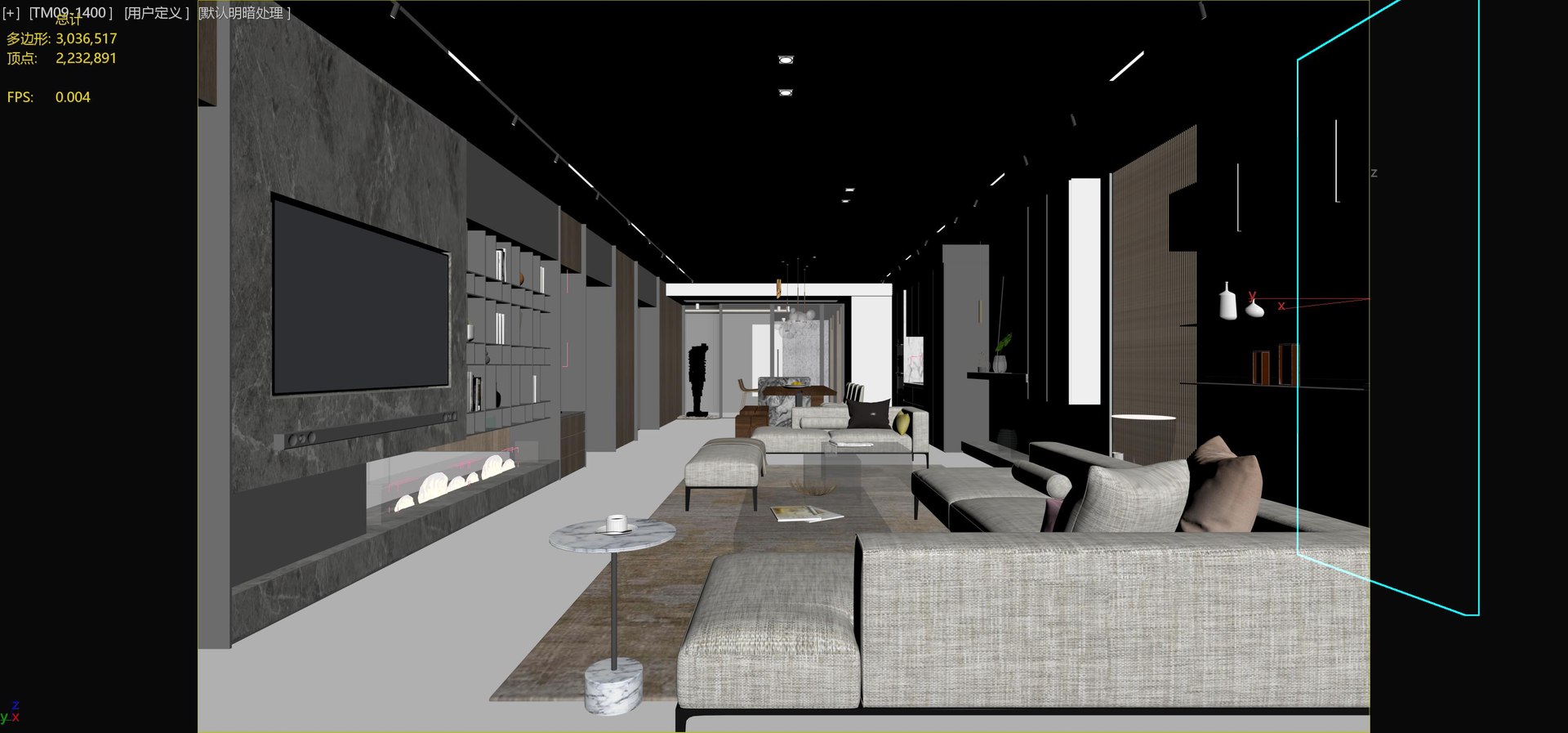 3D TM09- Luxury Contemporary Living Room With Dinning Room Scene By ...