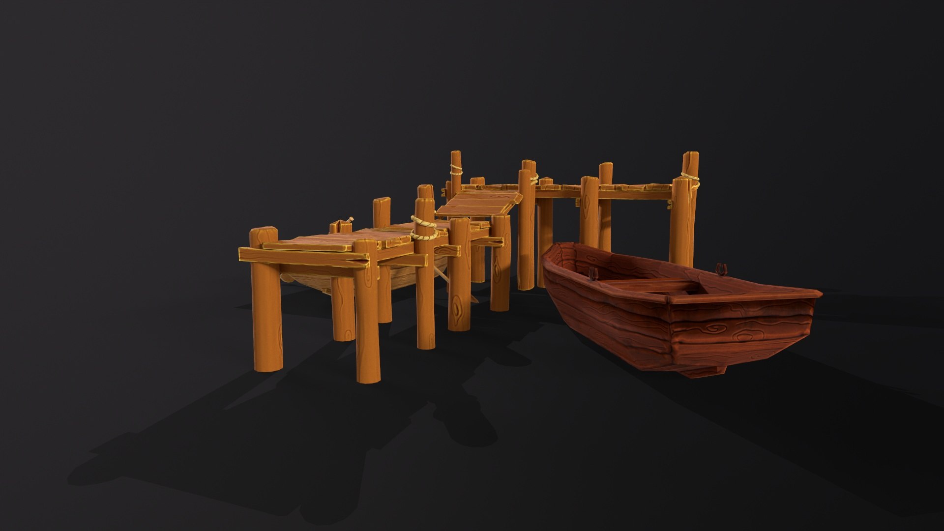 Stylized Lowpoly Port Pier And Boats Game Asset Low-poly 3D Model 3D ...