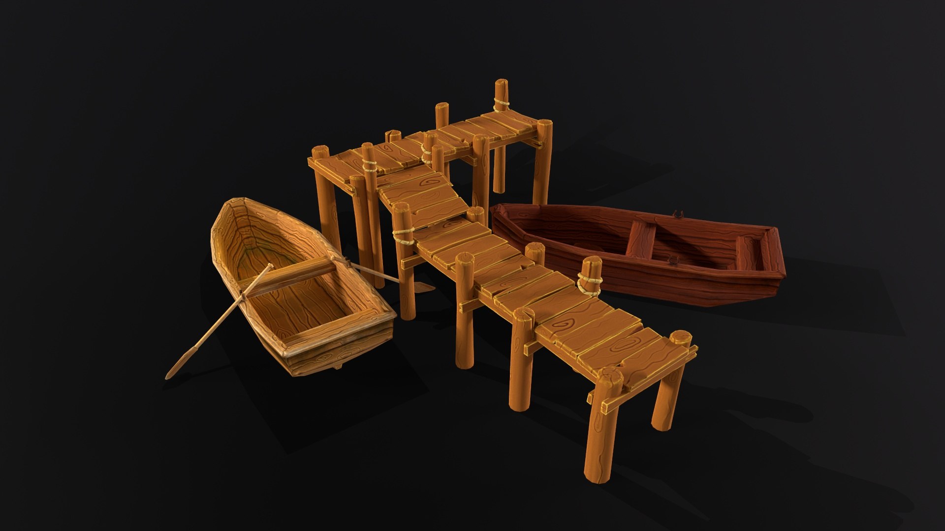 Stylized Lowpoly Port Pier And Boats Game Asset Low-poly 3D Model 3D ...