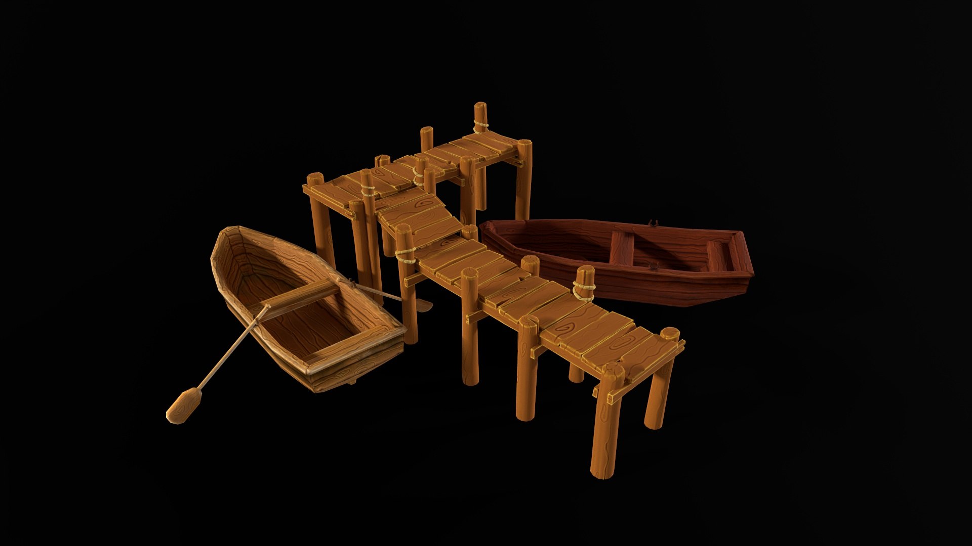 Stylized Lowpoly Port Pier And Boats Game Asset Low-poly 3D Model 3D ...