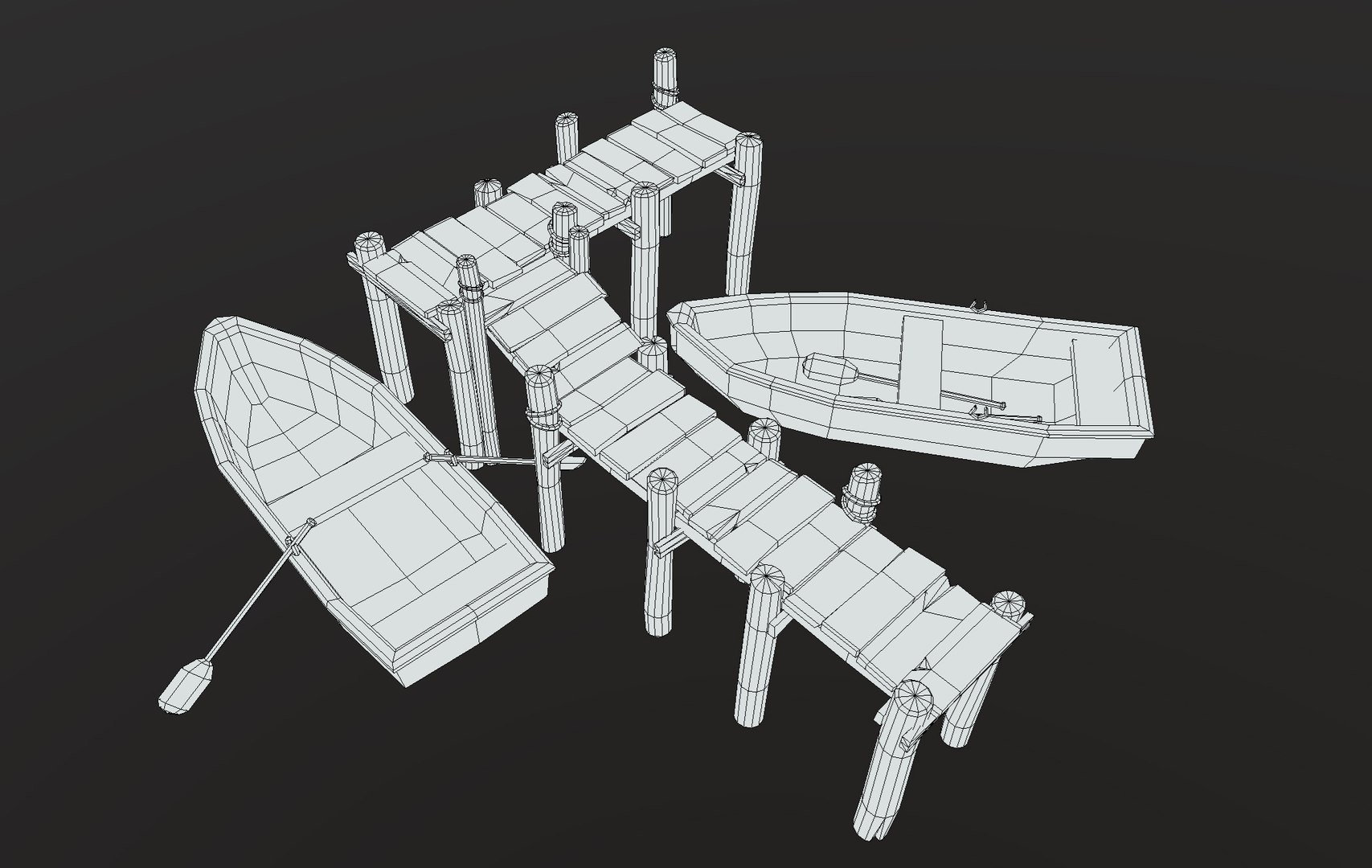 Stylized Lowpoly Port Pier And Boats Game Asset Low-poly 3D Model 3D ...