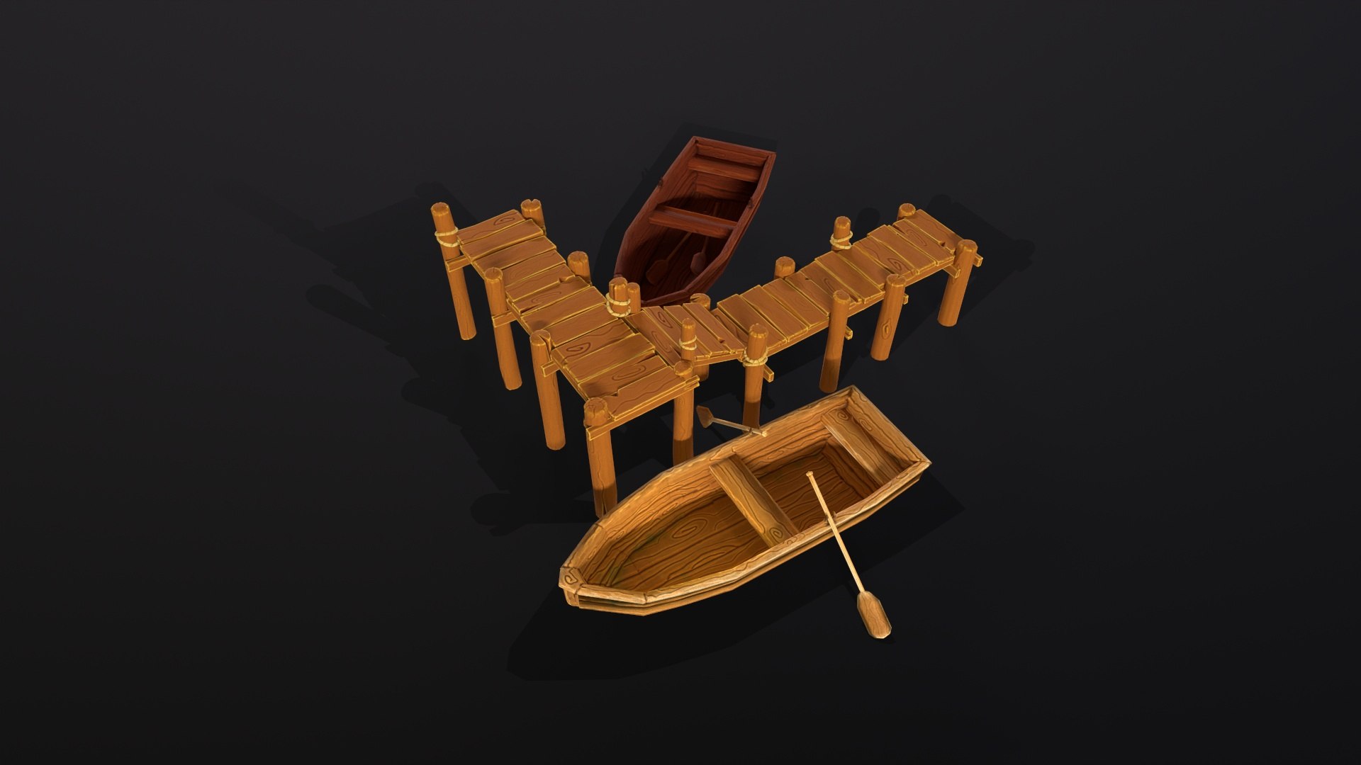 Stylized Lowpoly Port Pier And Boats Game Asset Low-poly 3D Model 3D ...