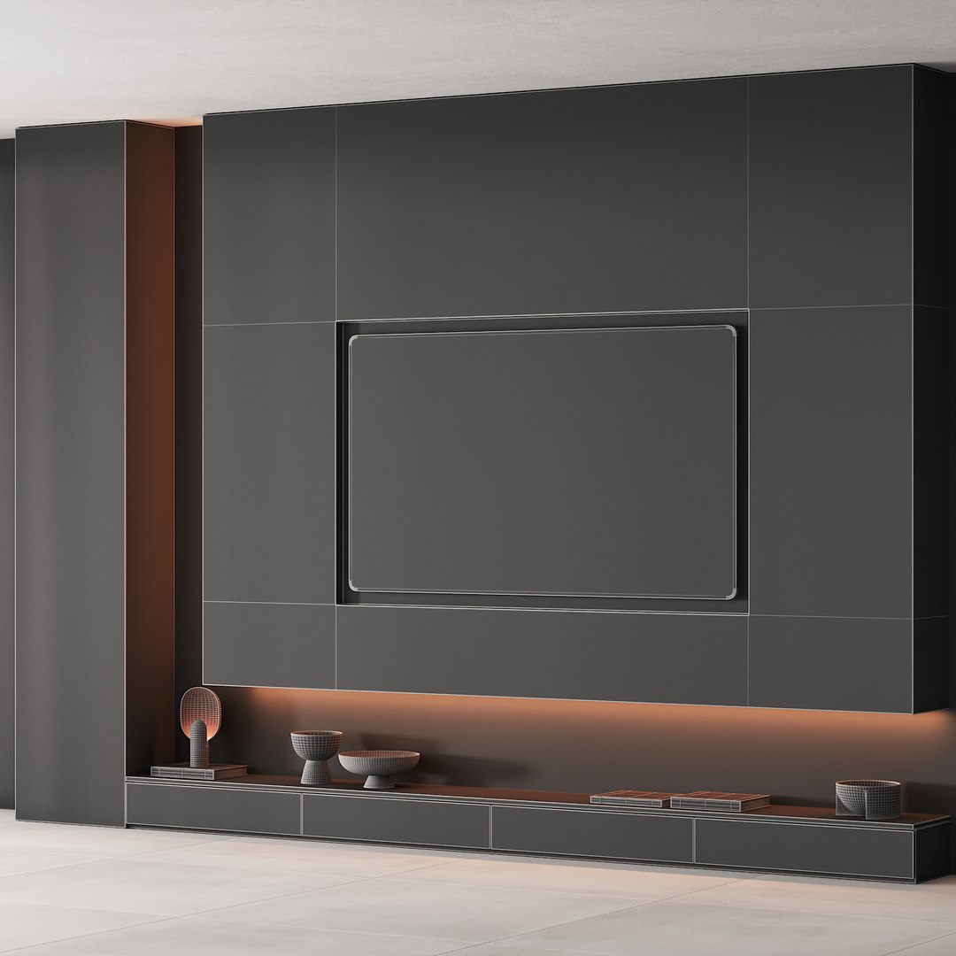 156 Tv Wall Kit 05 Minimal Wood Warm Gray 00 3D - TurboSquid 2039490