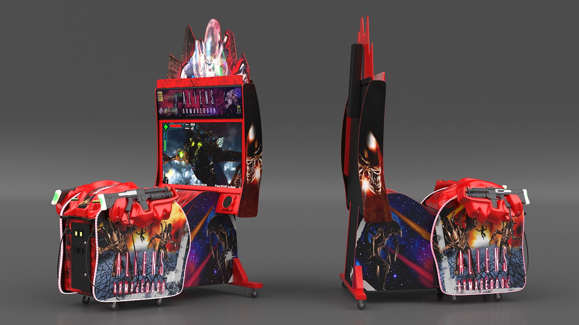 Arcade Machine Aliens Armageddon On State State Rigged 3D Model ...