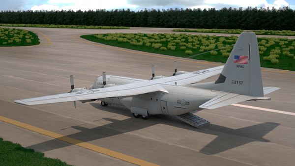 洛克希德 C 130 Hercules 美国军用运输机，带 20 英尺集装箱3D模型 - TurboSquid 1916290