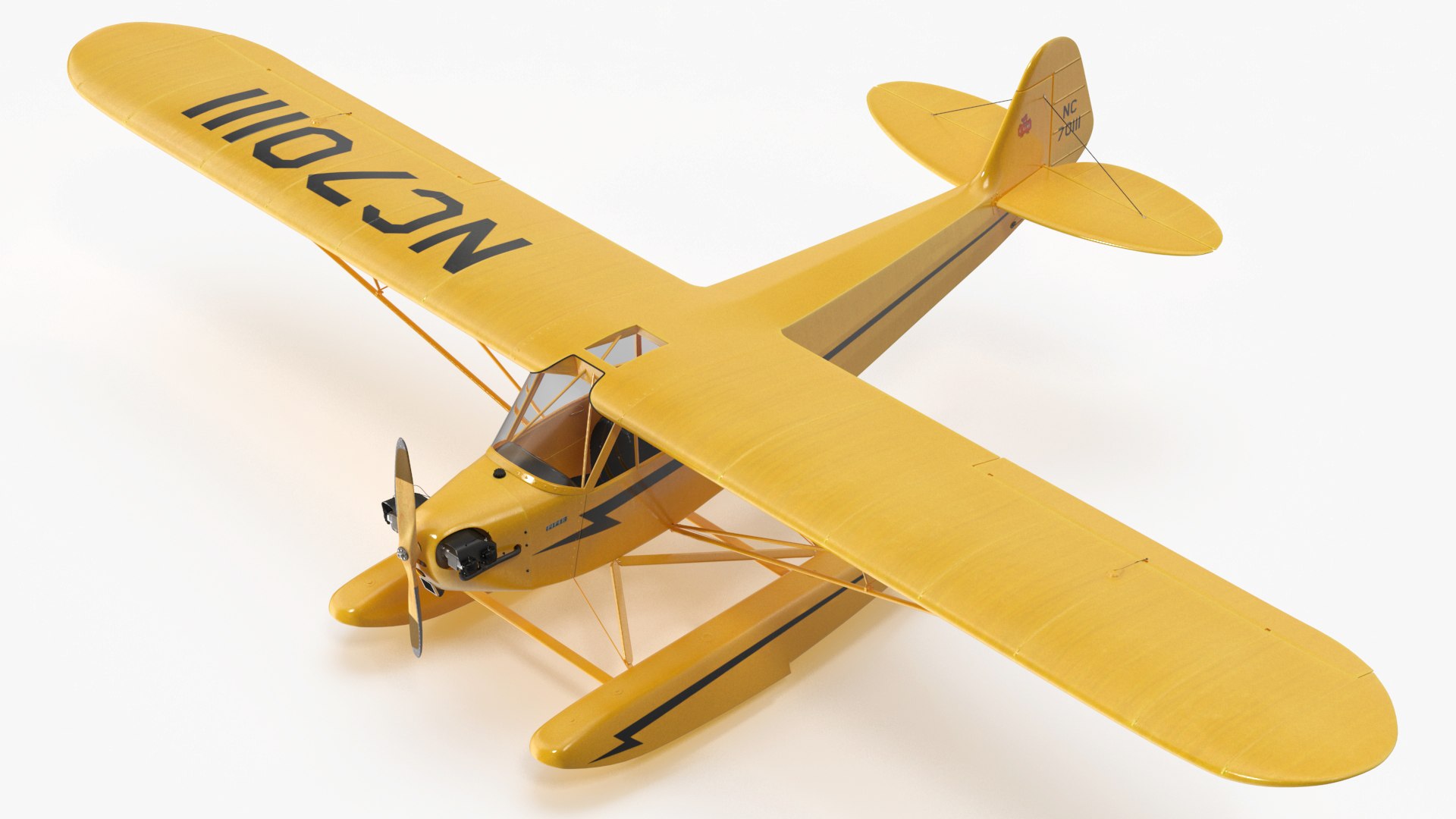 Classic Monoplane Aircraft Piper J-3 With Floats Rigged 3D Model ...