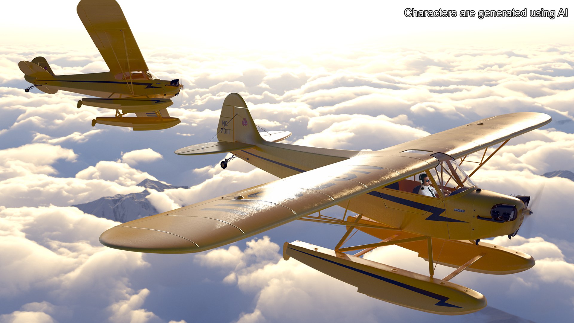 Classic Monoplane Aircraft Piper J-3 With Floats Rigged 3D Model ...
