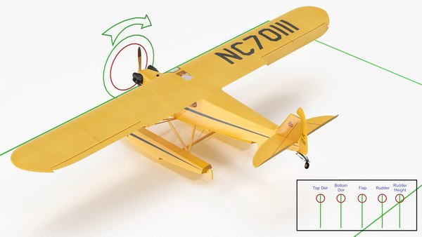 modelo 3d Avión monoplano clásico Piper J-3 con flotadores aparejados ...