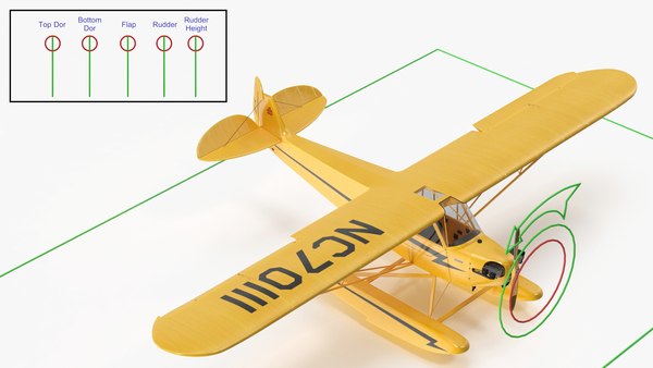 modelo 3d Avión monoplano clásico Piper J-3 con flotadores aparejados ...