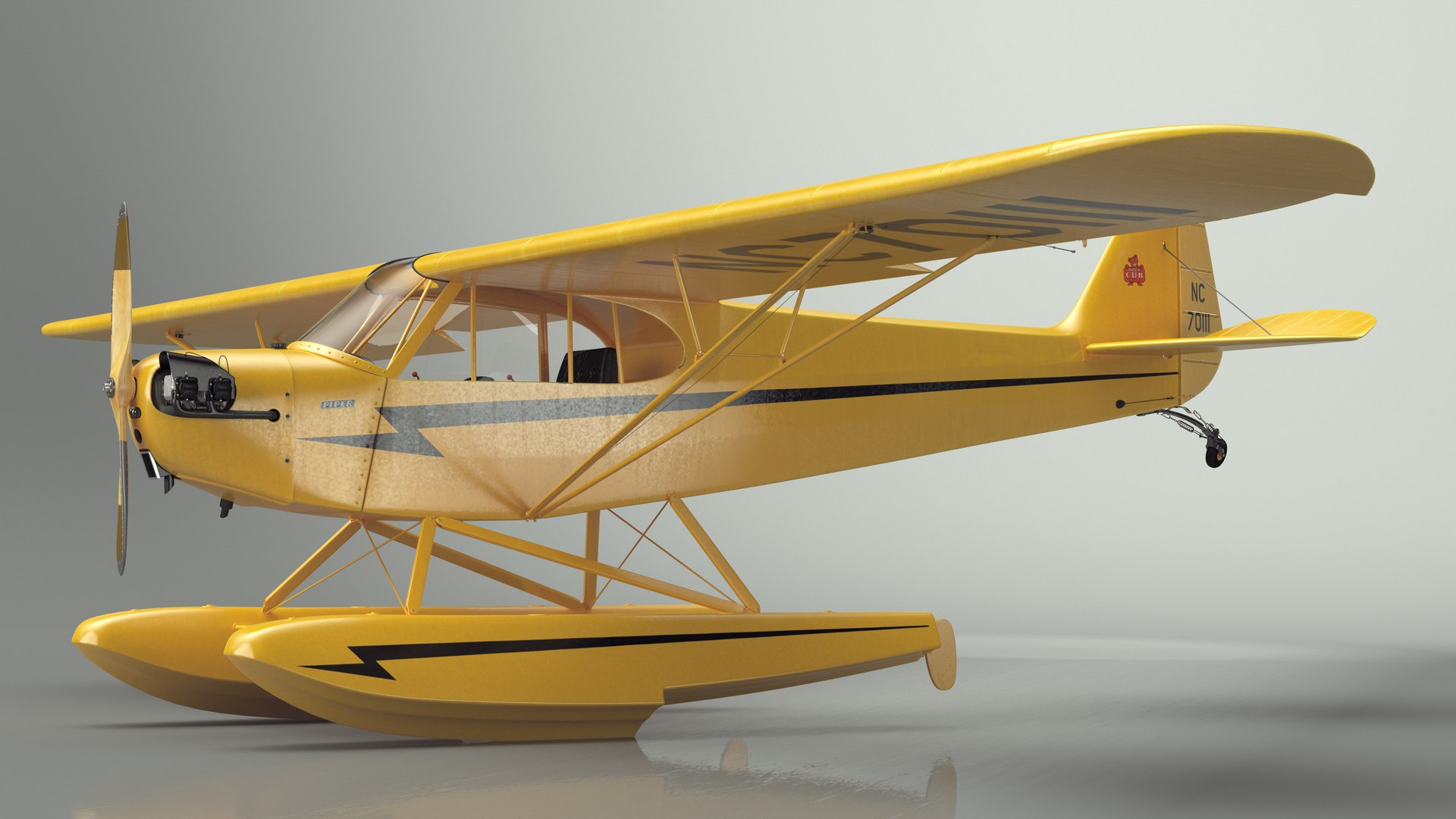 Classic Monoplane Aircraft Piper J-3 With Floats Rigged 3D Model ...