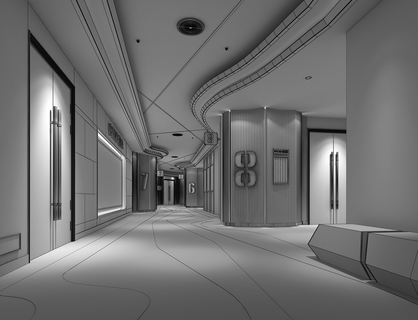 3D Cinema Hallway 01 Model - TurboSquid 1948953