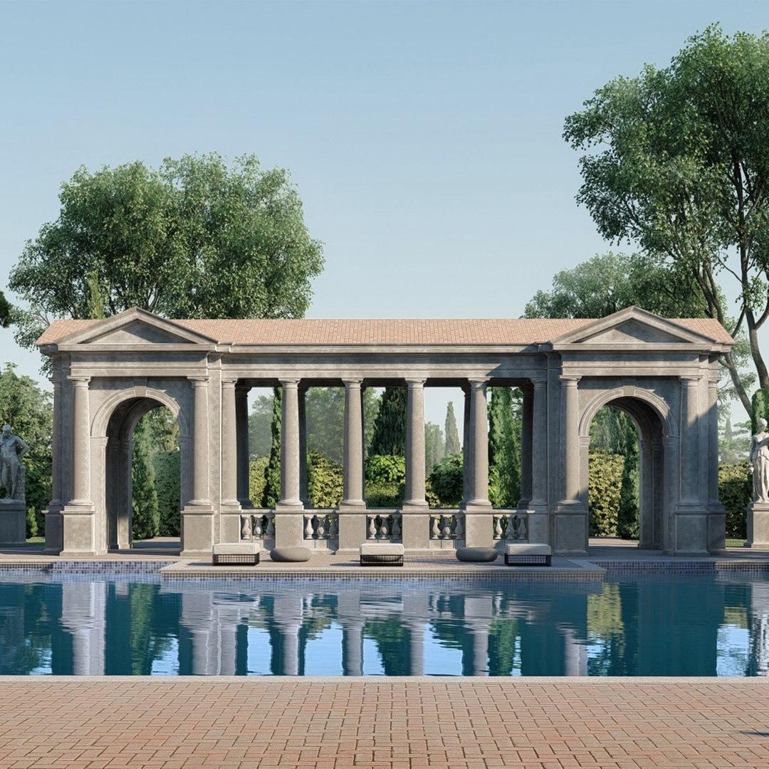 3D Model Exteriors Swimming Pool With Classical Columns Tuscan Column ...