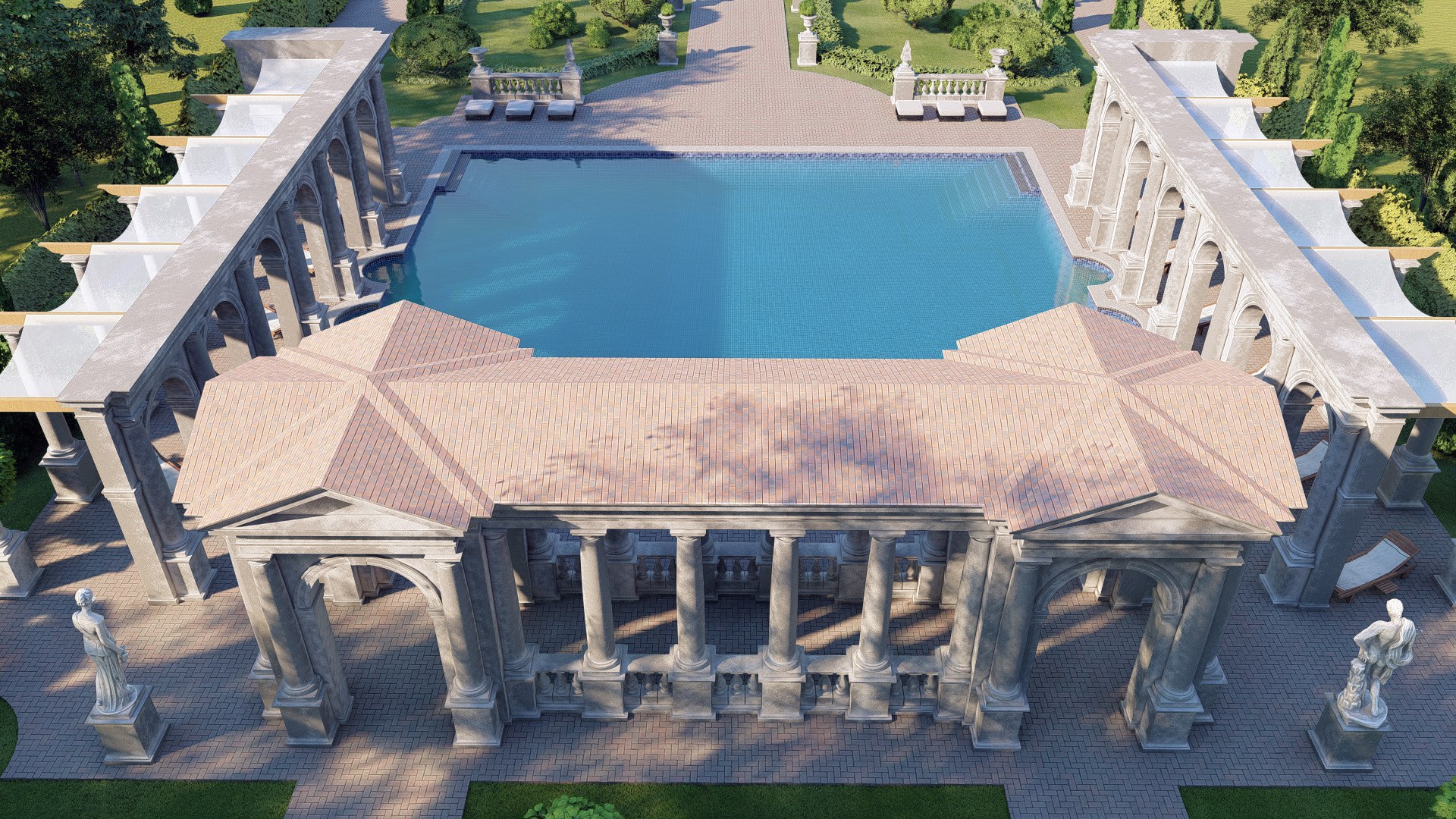 3D Model Exteriors Swimming Pool With Classical Columns Tuscan Column ...