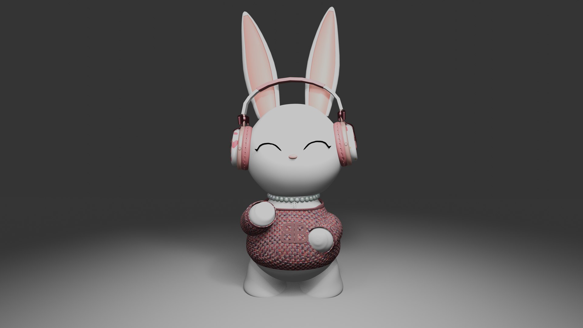 Cute Chibi Bunny 3D Model - Low Poly With Headphones Satin Bows Wool ...
