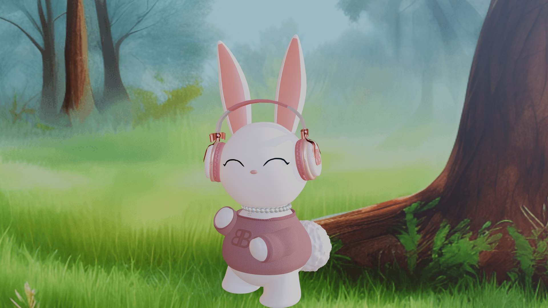 Cute Chibi Bunny 3D Model - Low Poly With Headphones Satin Bows Wool ...