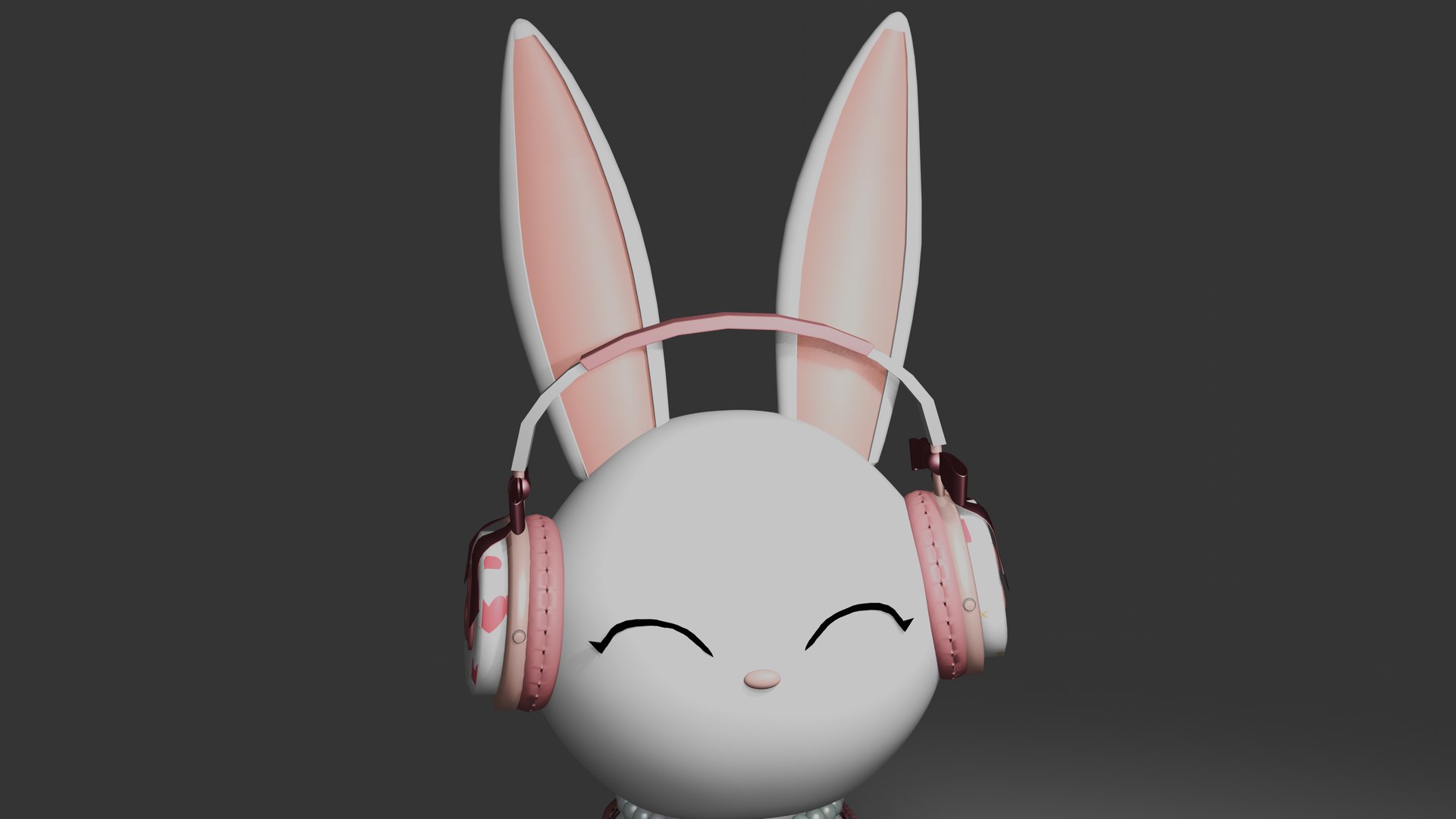 Cute Chibi Bunny 3D Model - Low Poly With Headphones Satin Bows Wool ...