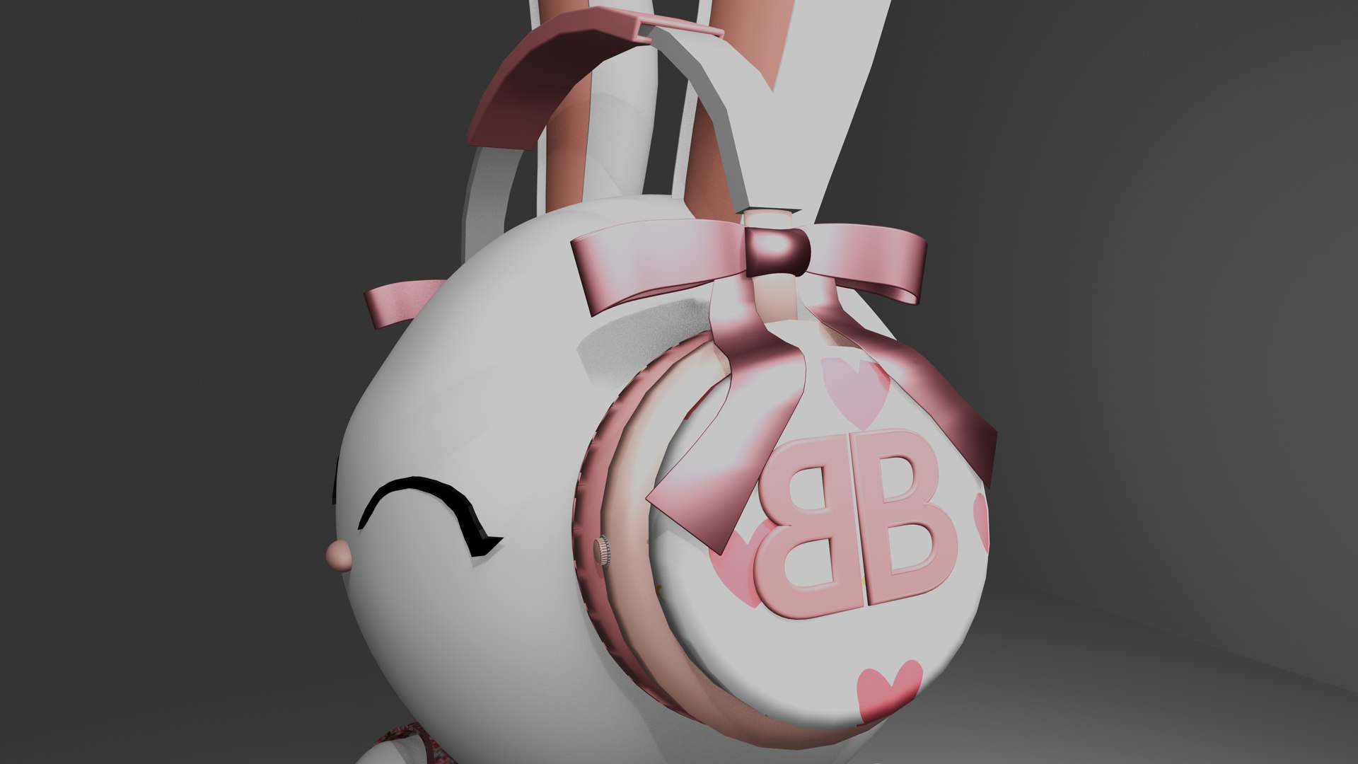 Cute Chibi Bunny 3D Model - Low Poly With Headphones Satin Bows Wool ...