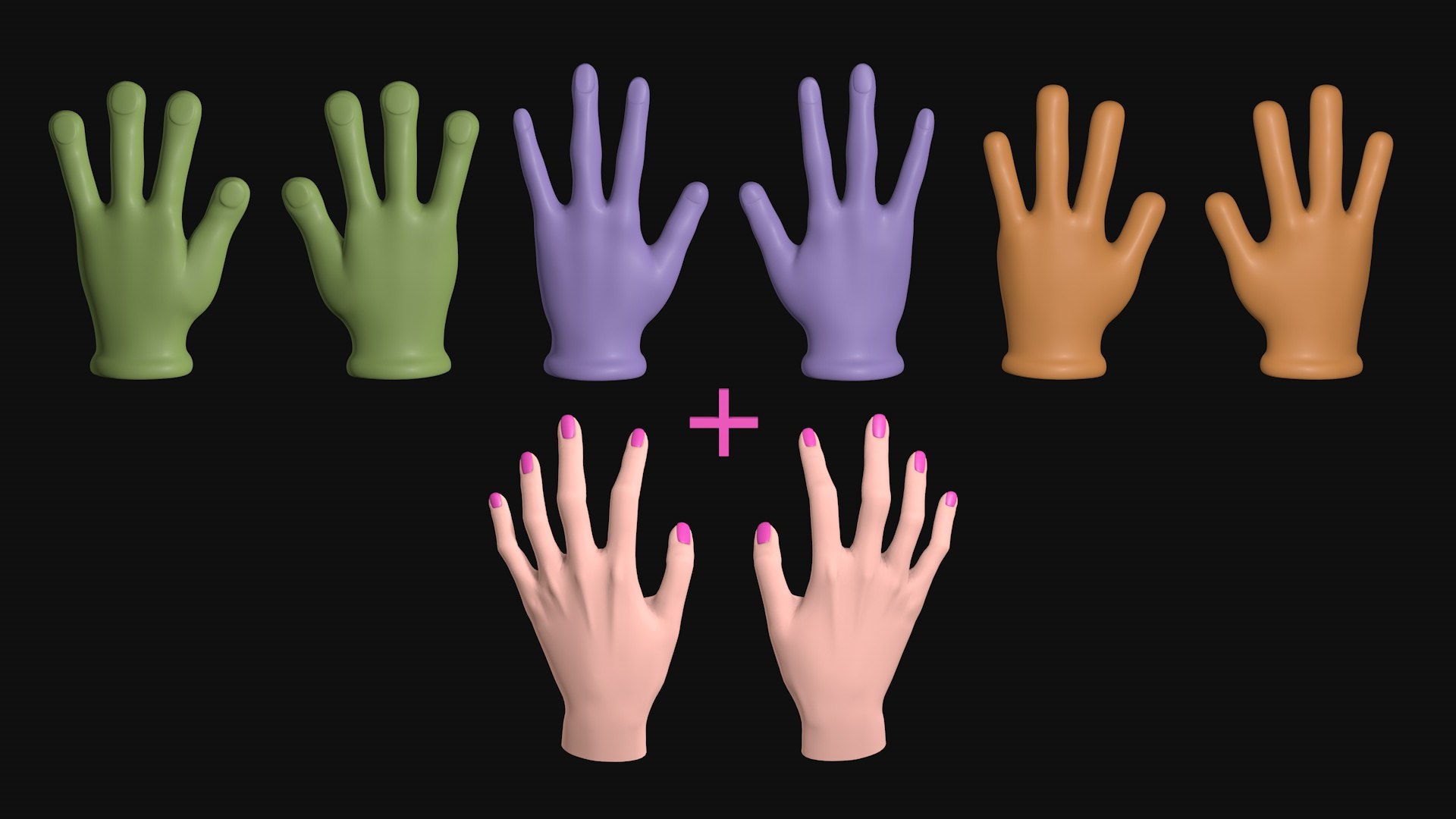 3D Three Cartoon Hands Four Fingered - TurboSquid 2348061
