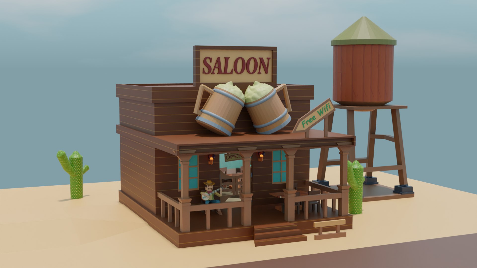 3D Low Poly Wild West Saloon - TurboSquid 1937950