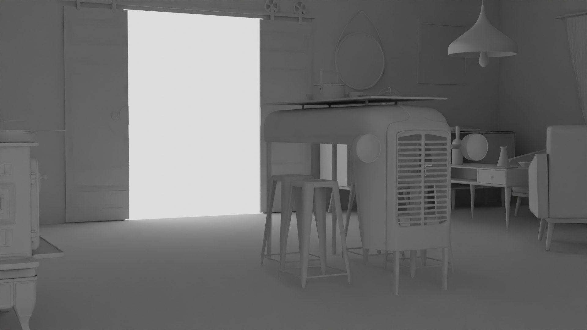 Retro Living Room 3D Model - TurboSquid 1825459