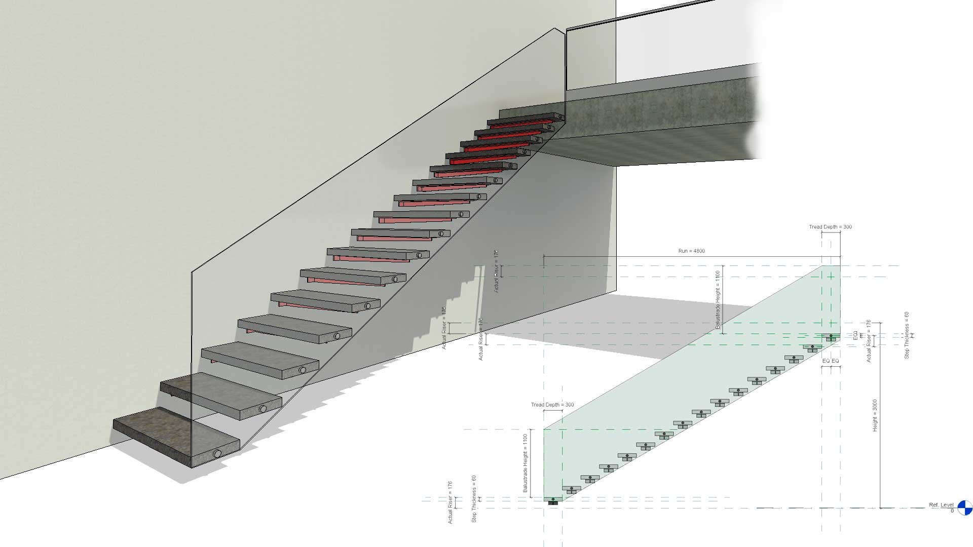3D Floating Cantilever Wall Based Revit Staircase Family Model ...