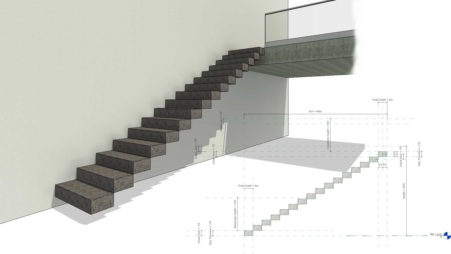 3D Floating Cantilever Wall Based Revit Staircase Family Model ...
