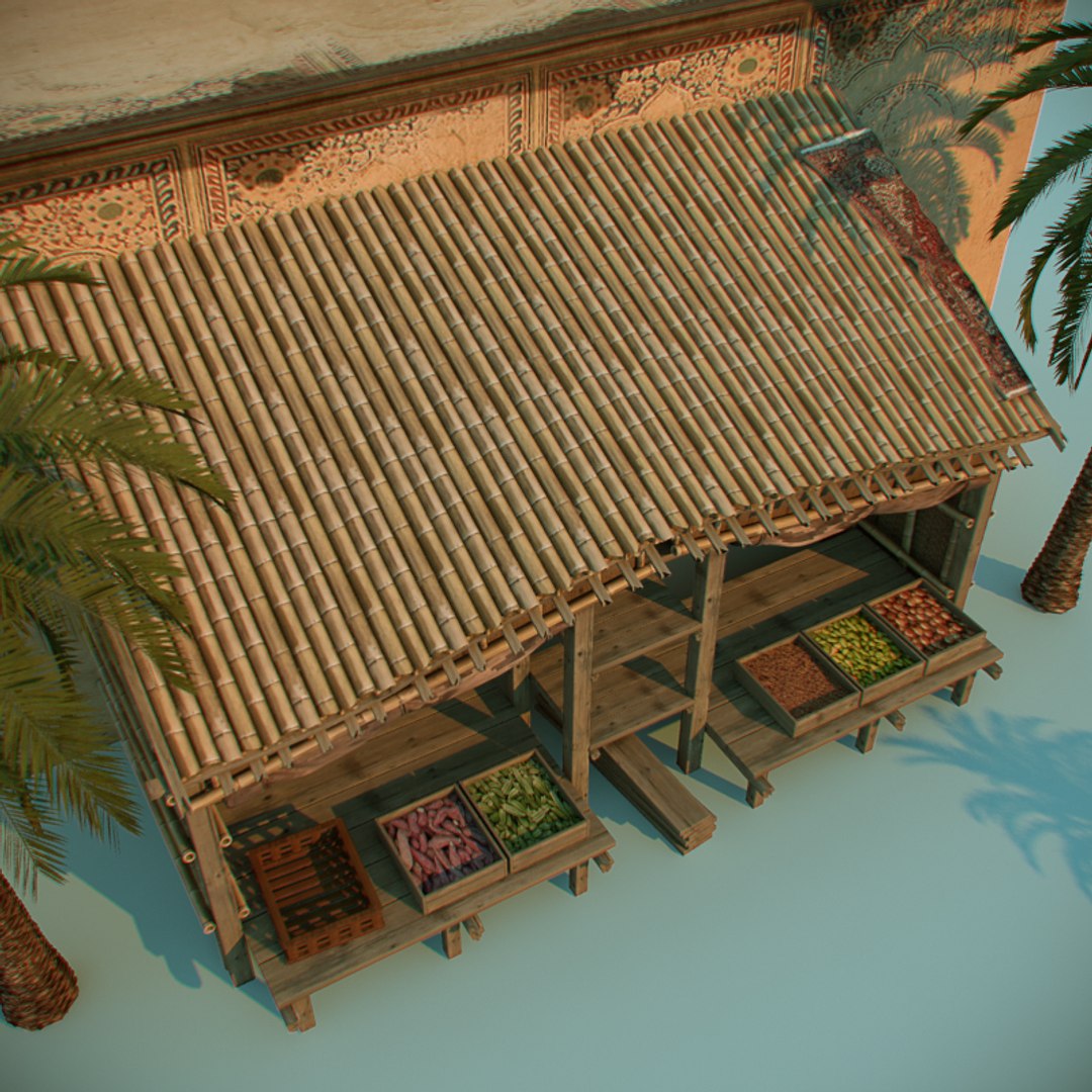 3d Indian Bamboo Vegetable Kiosk Model